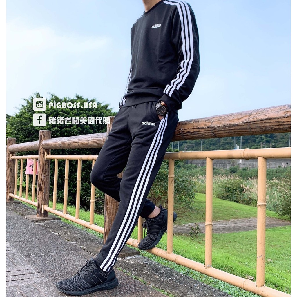 【豬豬老闆】ADIDAS ESSENTIALS 黑白 三線 大學T 長褲 男款 衣DQ3083 褲DQ3078 | 蝦皮購物
