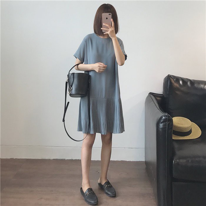 全新 Kimore 韓國百褶雪紡洋裝 短袖洋裝 連身裙 轉賣 | 蝦皮購物