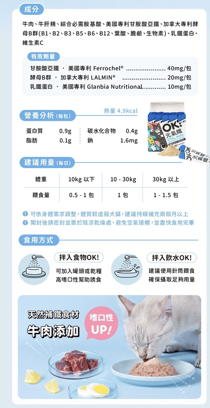 ~Petroyal~ 【怪獸部落】 OK！元氣鐵（1.5G×30包）寵物保健品 補鐵補血補元氣 | 蝦皮購物