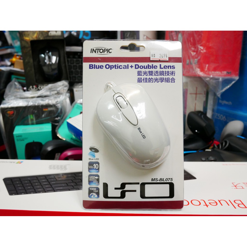 #本店吳銘 - INTOPIC 廣鼎 MS-BL075 藍光光學滑鼠 可在多種表面上使用 人體工學 左右手適用 - 白色 | 蝦皮購物