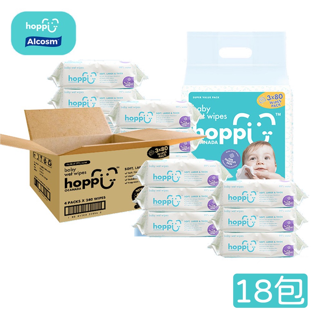 Hoppi純水嬰兒濕紙巾加厚加蓋款 無酒精無香精 80抽x12包/18包 手口濕巾 99%純EDI水 廠商直送 | 蝦皮購物