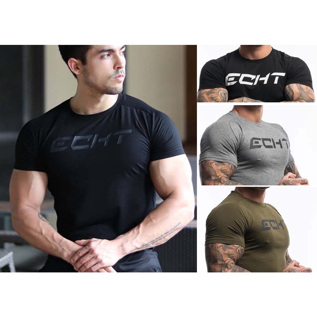 台灣賣家開發票 E01008 素色 ECHT LOGO字樣 休閒 運動 短袖 T恤 健美 健身 透氣 舒適 焦點服飾 | 蝦皮購物