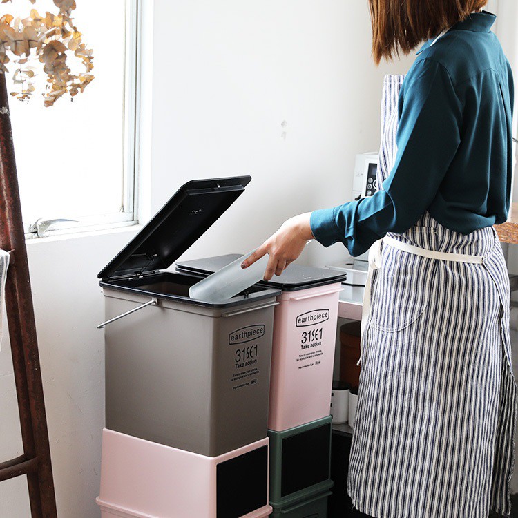 日本Like-it｜earthpiece上蓋按壓式可堆疊垃圾桶 17L 廚房 臥室 浴室 質感垃圾桶 | 蝦皮購物