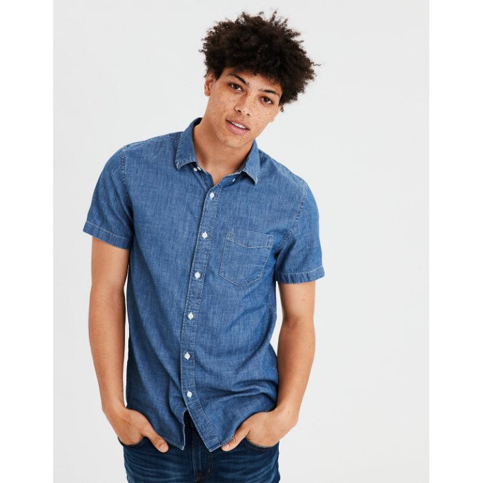 全新正品 American Eagle 2154-1501 當季必備款 短袖牛仔襯衫 現貨XS | 蝦皮購物