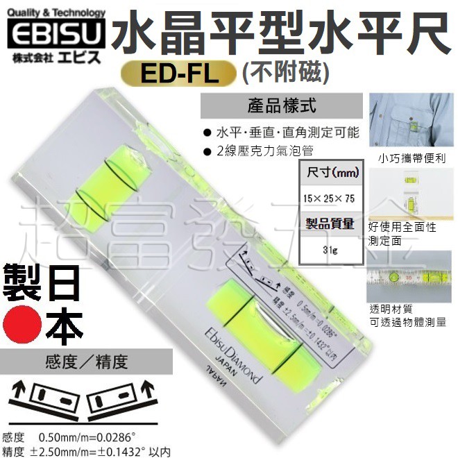 超富發五金 EBISU 水晶平型水平尺 無磁性 ED-FL 日本製造 壓克力 迷你 水平尺 壓克力水平尺 壓克力水平儀 | 蝦皮購物