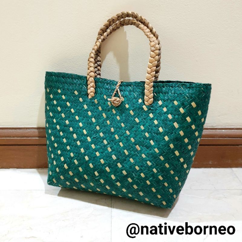 Hijau 綠色 Purun Midi Bag Purun 編織袋禮籃袋包裹紀念品 Goodie Bag 綠色 Eid | 蝦皮購物