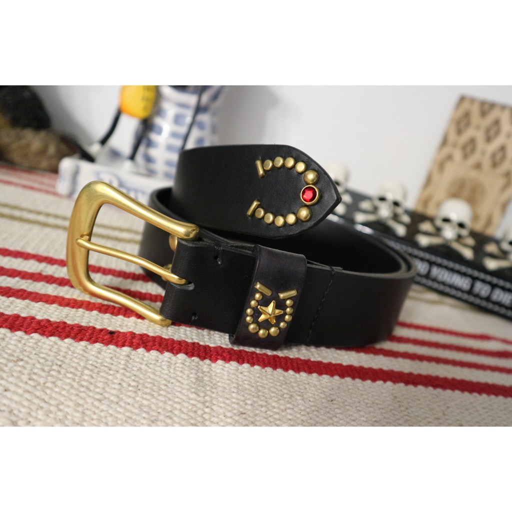 職人手作 真皮卯釘皮帶 五金黃銅 HTC風格 calee 船錨 馬蹄 | 蝦皮購物