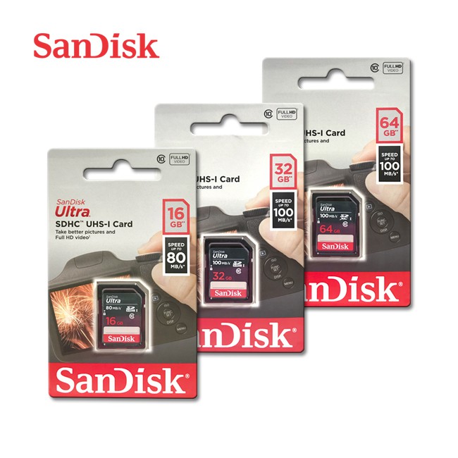 SANDISK Ultra SD C10 UHS-I 讀取100MB/s 記憶卡 傻瓜相機適用 16G 32G 64G | 蝦皮購物