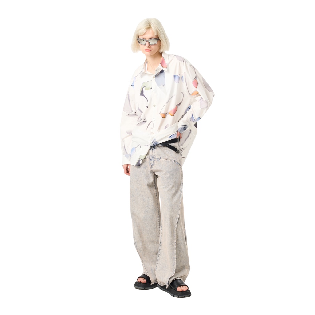 = 3 POINTER = MODITEC 墨鏡設計印花長袖襯衫(現貨) | 蝦皮購物