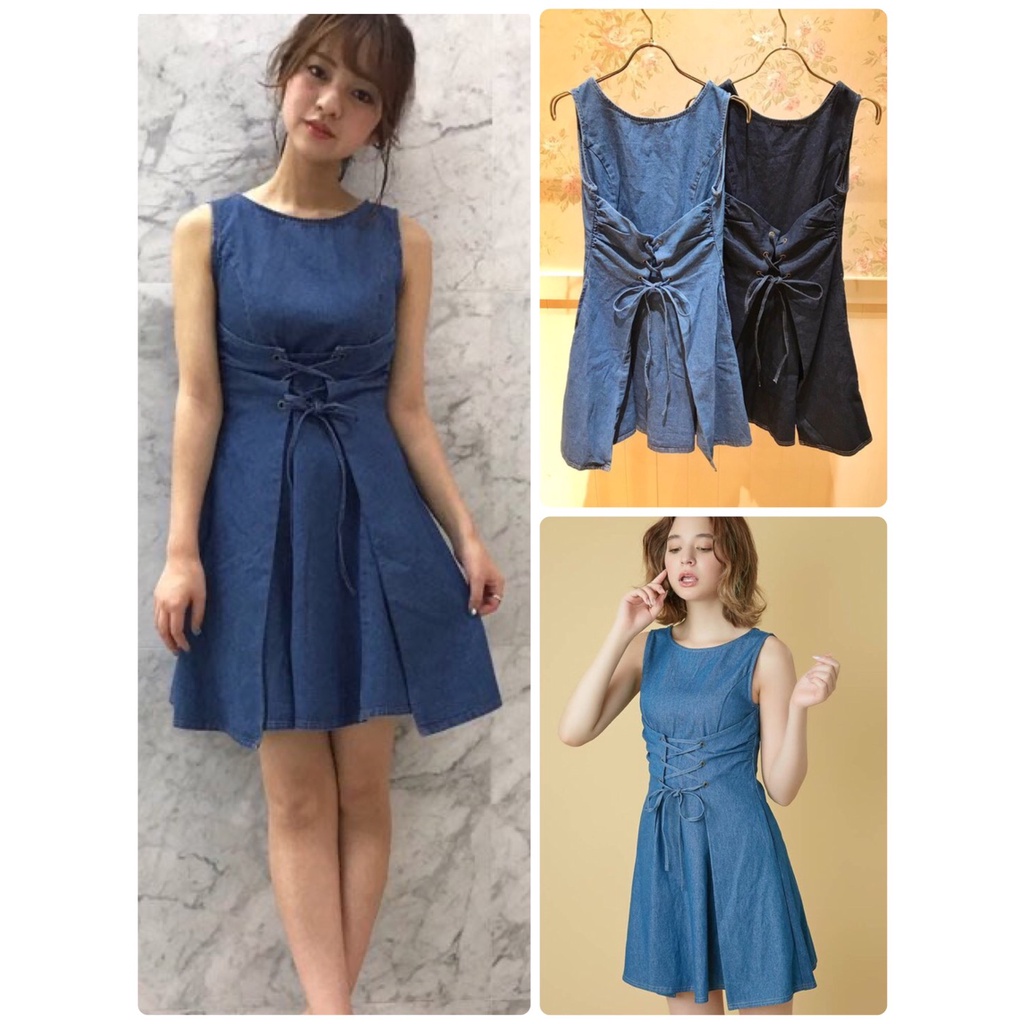 日本代購 花露米。花rumi in JP 日本知名品牌 dazzlin 牛仔單寧洋裝 腰間綁帶 淺藍 特價 | 蝦皮購物