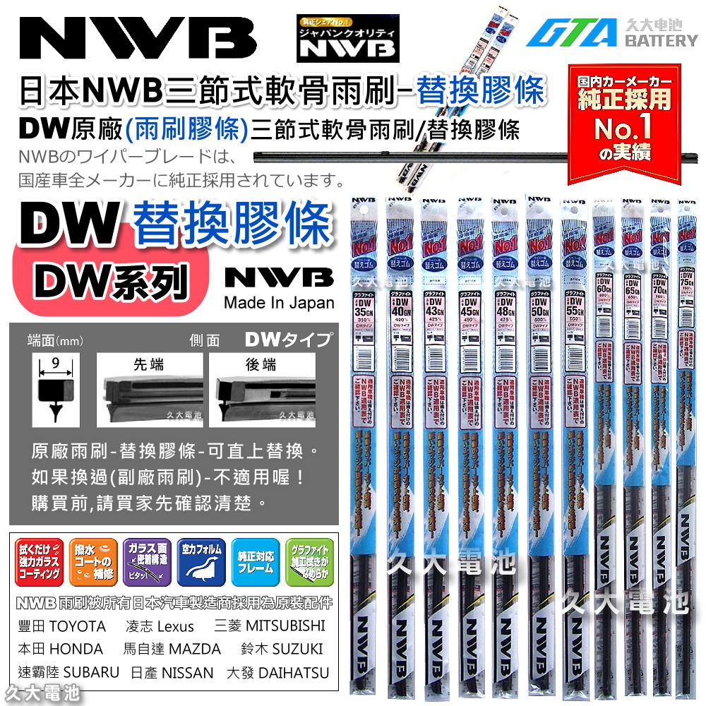 【可超取】日本NWB DW系列 9mm 雨刷膠條 軟骨雨刷皮 石墨覆膜 NU/NS系列 三節式軟骨雨刷替換膠條 日本製造 | 蝦皮購物
