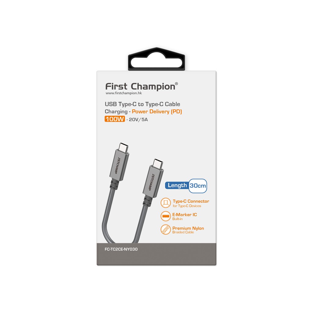First Champion 30cm USB-C 至 USB-C 100W PD 高速充電數據線 黑/灰色 | 蝦皮購物