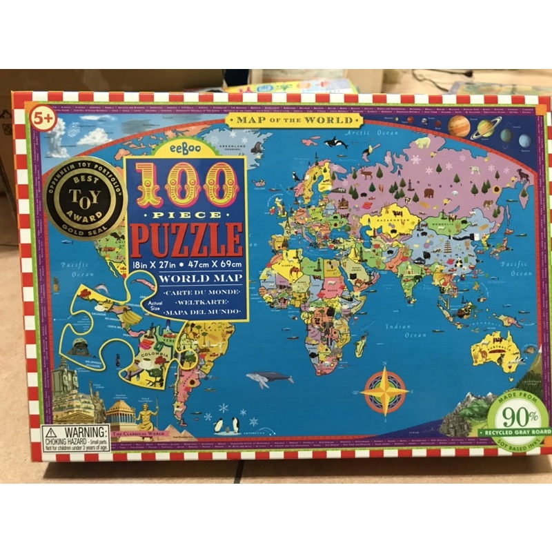 eeBoo 拼圖 — World Map 100 Piece Puzzle 世界地圖 (100片) | 蝦皮購物