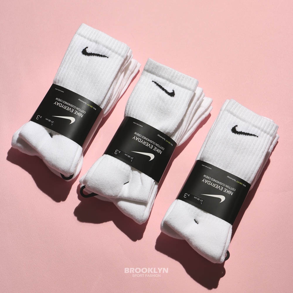 NIKE 長襪 EVERYDAY CUSHION 厚底 厚款 白 黑勾 毛巾底 三雙一組 高筒襪 SX7664-100 | 蝦皮購物