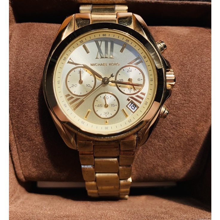 （二手）MICHAEL KORS美式經典三眼計時亮金腕錶/MK5798 | 蝦皮購物