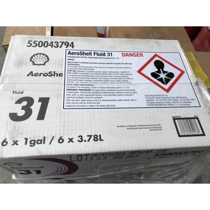 【殼牌Shell】航空用液壓油、AeroShell Fluid 31、3.78公升/罐【航空航天-潤滑】單買區 | 蝦皮購物