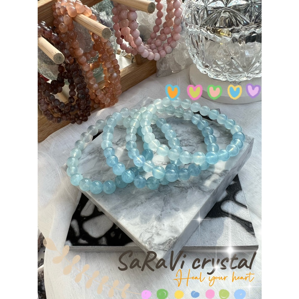 [SaRaVi crystal] 漸變海藍寶手鍊手串-充滿海洋能量的寶石 | 蝦皮購物