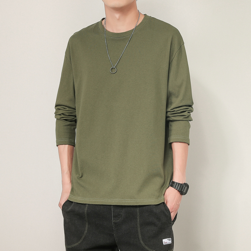 M-5XL 潮流素色落肩體恤 青少年ins長袖素T 大尺碼男生體恤 打底衫 韓版上衣 100kg 寬鬆圓領 情侶T | 蝦皮購物