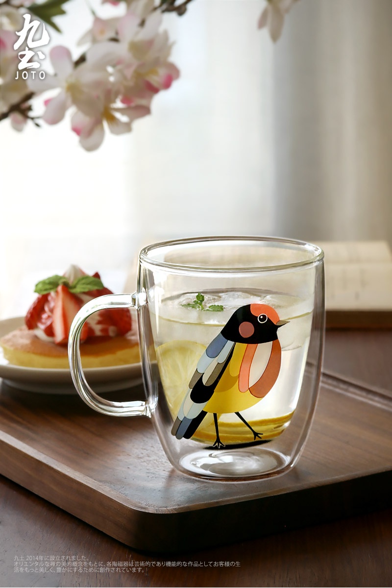 九土創意貼花雙層玻璃杯簡約家用辦公室喝水杯透明咖啡杯泡茶杯果汁杯牛奶杯冷飲玻璃杯防燙隔熱帶把玻璃杯花茶杯CUPR0570 | 蝦皮購物