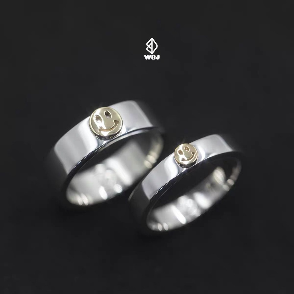 WBJ訂製珠寶 18K點金圖案戒指 s925戒圈 情侶對戒 (雪花/十字/笑臉/美金) | 蝦皮購物