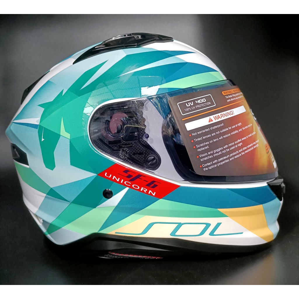 SOL SF-6 彩繪 獨角獸 安全帽 全罩 可拆洗 抗UV鏡片 內墨片 雙D扣 白綠 白藍 黑粉 黑紅 黑藍 黑銀 | 蝦皮購物