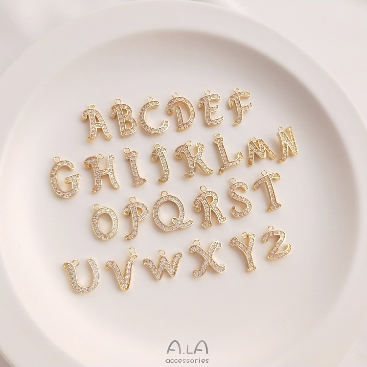 Ala---14K包金26個鋯石字母吊墜高級設計感歐美風diy項鏈手鏈耳環吊掛件 | 蝦皮購物