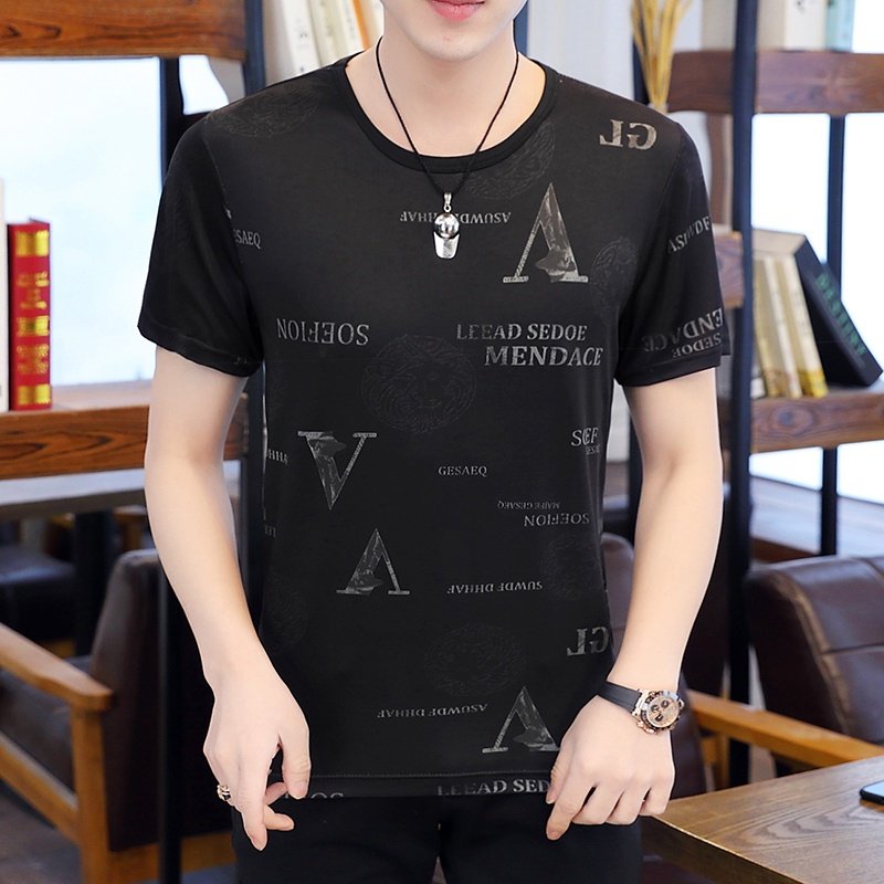 【台灣現貨】M-9XL大尺碼夏季冰絲短袖 潮男冰丝清凉短袖男大码花色上衣T恤 冰絲滑料T恤排汗衫 清涼圓領打底衫套頭上衣 | 蝦皮購物