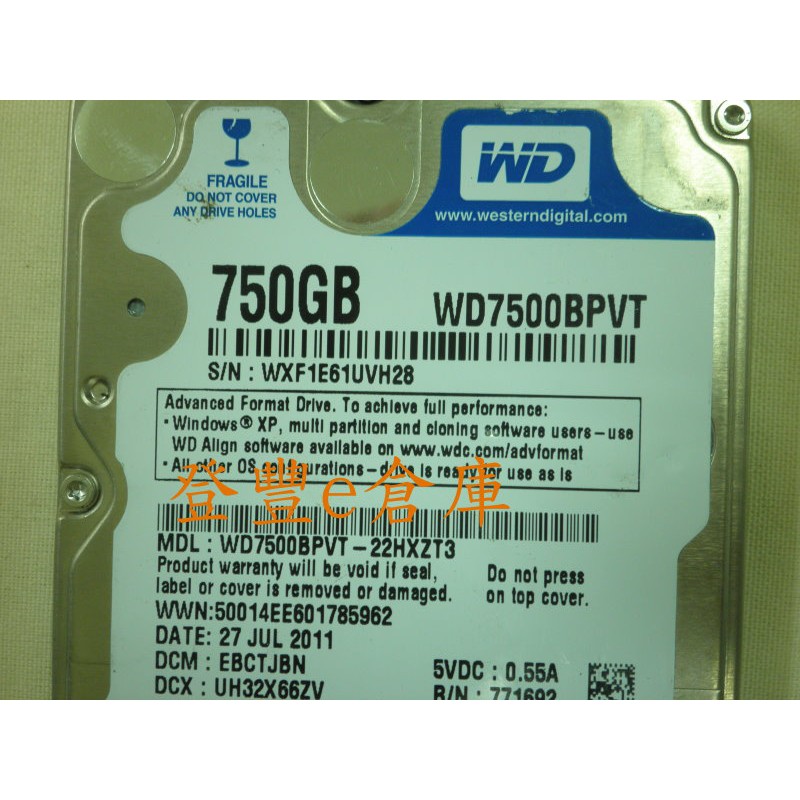 【登豐e倉庫】 YF143 WD7500BPVT-22HXZT3 750G SATA3 筆電硬碟 | 蝦皮購物