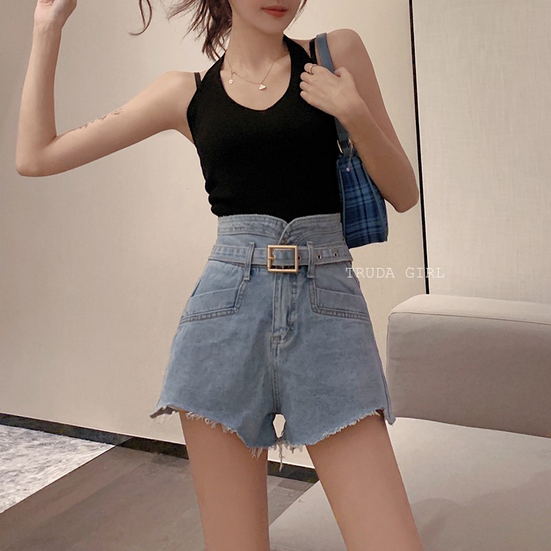 《杜達女孩》必買腰帶造型款 高腰毛邊牛仔短褲 皮帶高腰牛仔褲 抽鬚 毛邊 高腰牛仔短褲 寬褲 短褲 熱褲 女 | 蝦皮購物
