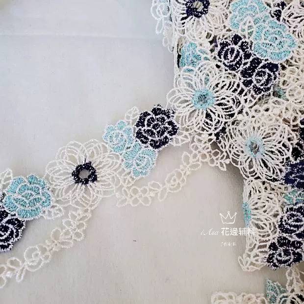 《iAsa愛莎の》手作材料 精緻水溶3色繡藍銀絲刺繡蕾絲花邊DIY洛麗塔服裝家居輔料 | 蝦皮購物