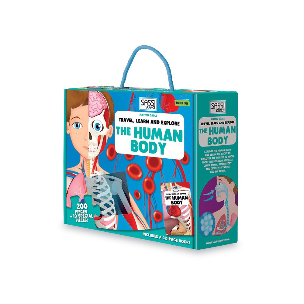 【大象愛看書】精選玩具 SASSI "The Human Body" 200片拼圖+書 | 蝦皮購物