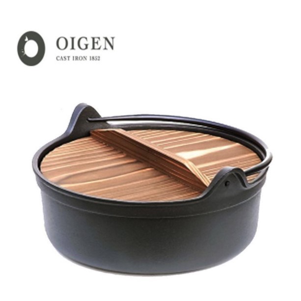 日本製 OIGEN盛榮堂 18cm / 21cm /24cm 單柄煮鍋 鑄鐵鍋 杉木蓋 | 蝦皮購物
