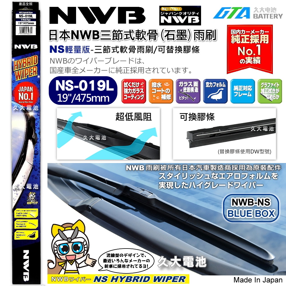 【可超取】日本 NWB NS 三節式軟骨雨刷 原廠日系車通用型雨刷 石墨覆膜雨刷 完美貼合玻璃 可換DW系列膠條 日本製 | 蝦皮購物