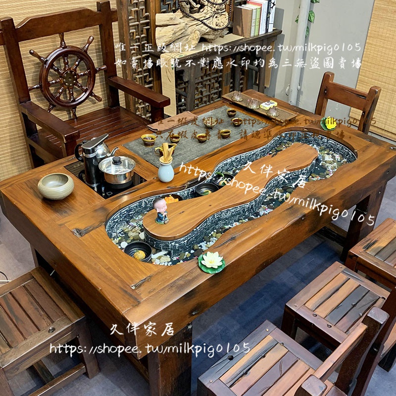 老船木茶桌椅組合流水茶臺全實木功夫茶幾泡茶桌茶具套裝禪意創意 | 蝦皮購物