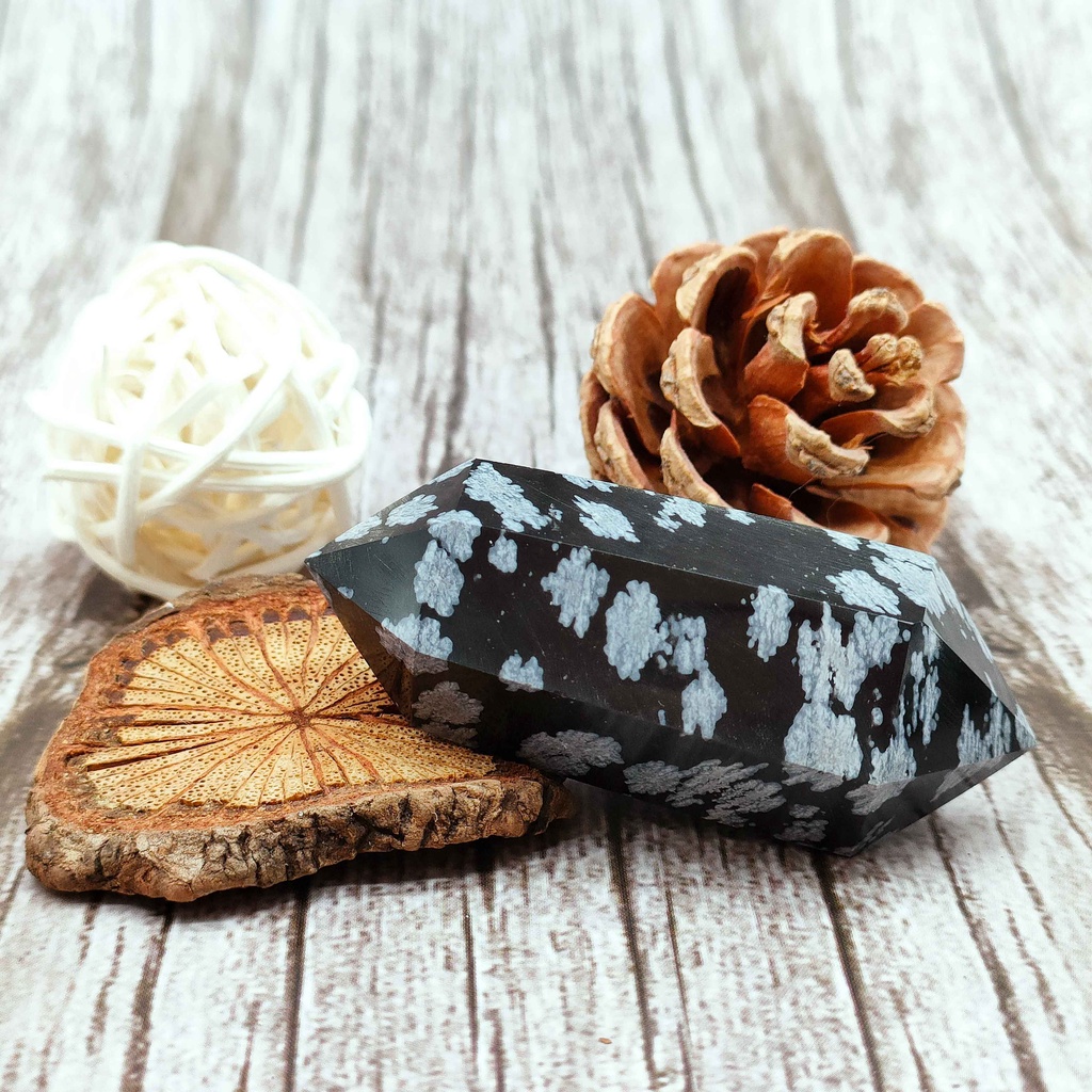 [硯嵐水晶 YL Crystal]《雪花黑曜雙尖柱》雪花岩 辟邪鎮煞 釋放潛力 冥想 靈修 | 蝦皮購物