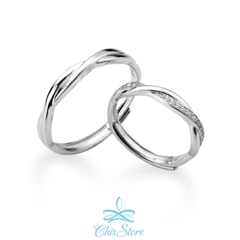 CHISSTORE【戀之對戒】韓國 波浪戒指 曲線 流線 水鑽 情侶對戒 開口戒指 男 女 防過敏戒指 S925純銀戒指 | 蝦皮購物