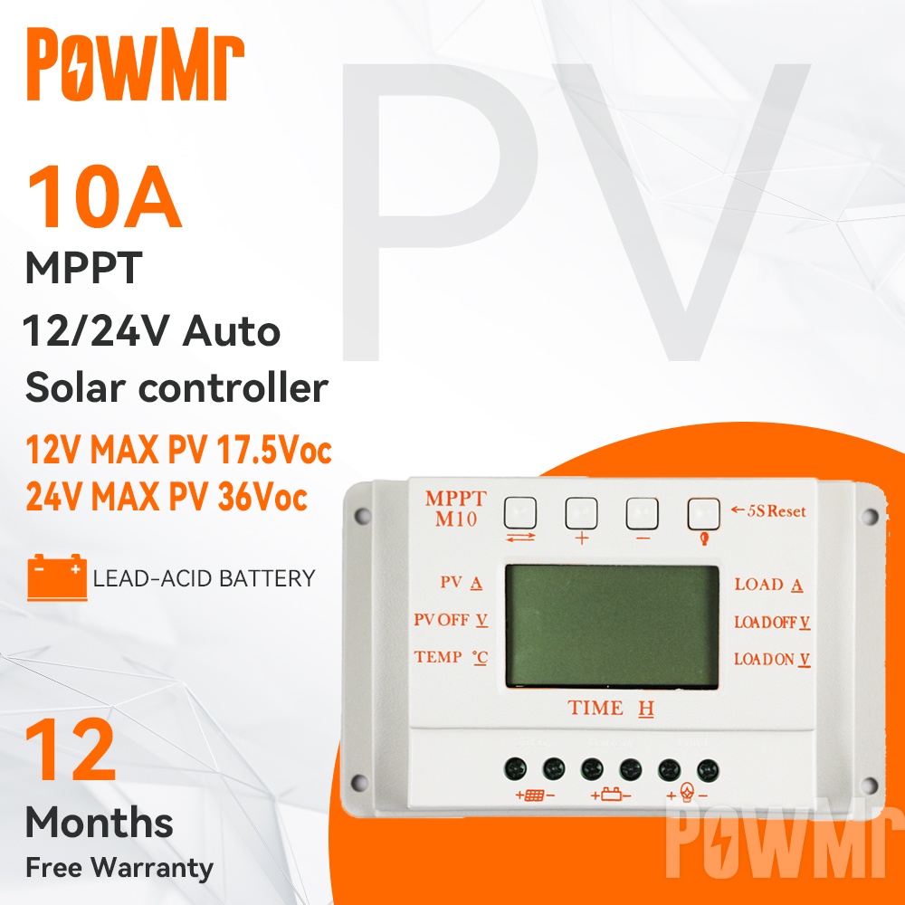 Powmr MPPT 10A 太陽能充電控制器 12V 24V 太陽能電池板電池控制器 LCD 顯示屏雙定時器功能 M1 | 蝦皮購物