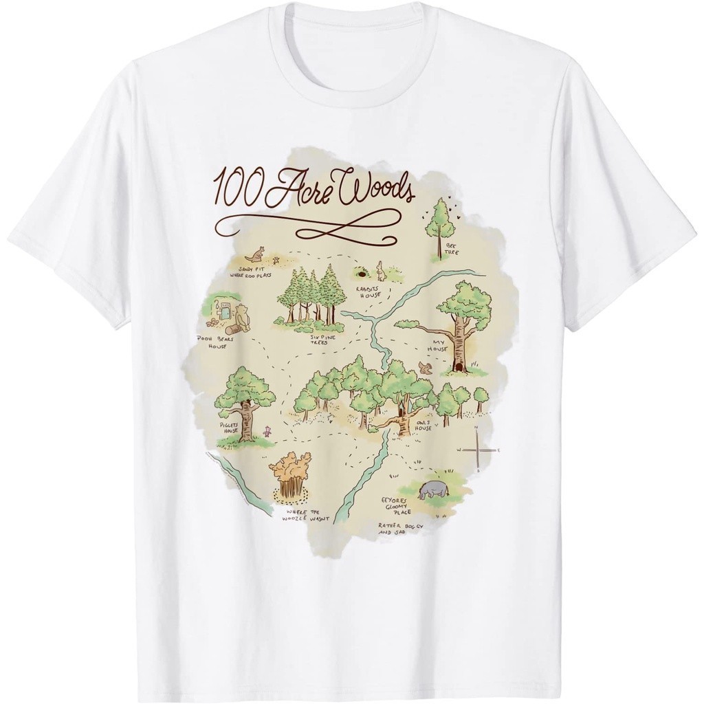 迪士尼小熊維尼 100 Akre Woods Map 成人 T 恤 T 恤 | 蝦皮購物