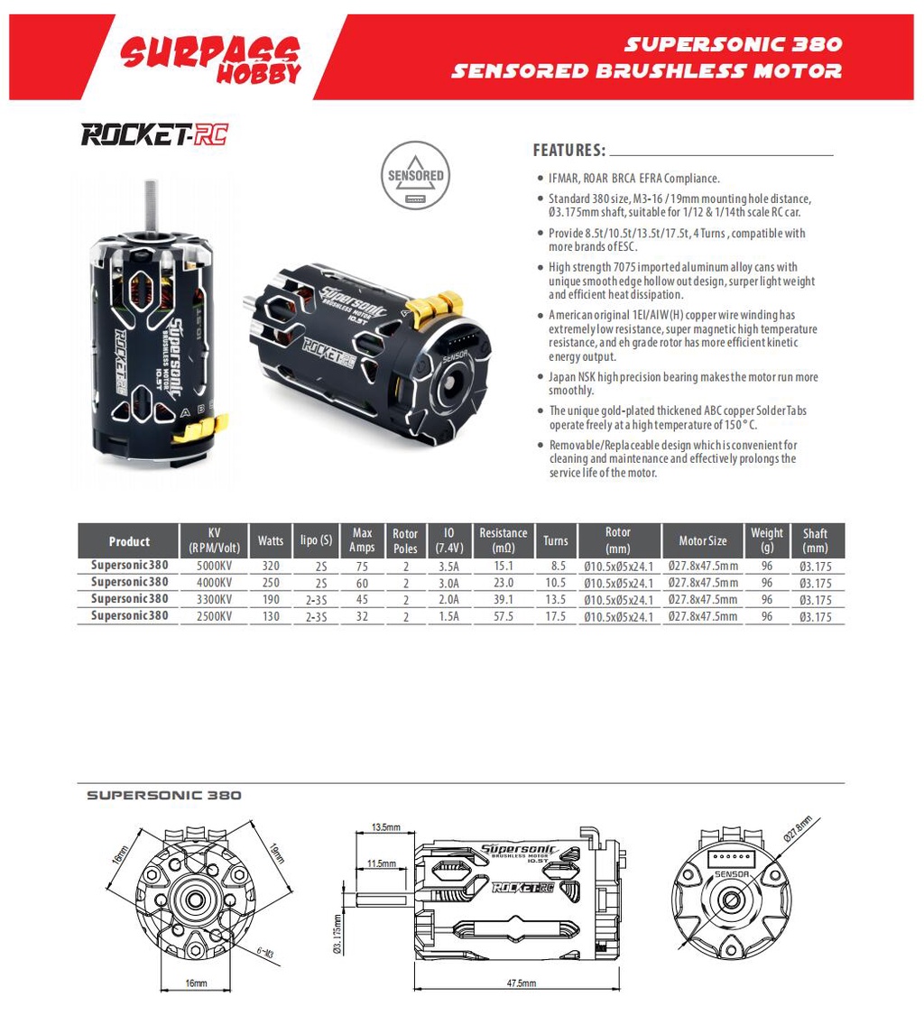 Surpass Hobby Rocket-RC 超音速 380 8.5T 10.5T 13.5T 17.5T 無刷感應電 | 蝦皮購物