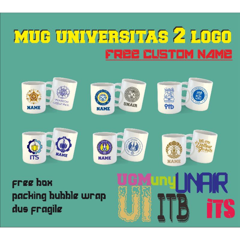 2nd University Mug Logo 可以要求 UGM Glass UNY UNAIR ITS ITB 等名稱 | 蝦皮購物