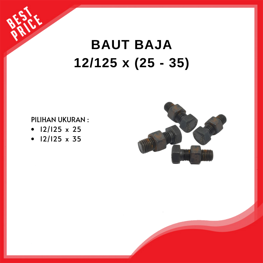 Hitam 黑鋼螺母螺栓螺栓六角頭六角螺栓鋼螺母尺寸 12x25mm 12x35mm Drat 125 Smooth U | 蝦皮購物