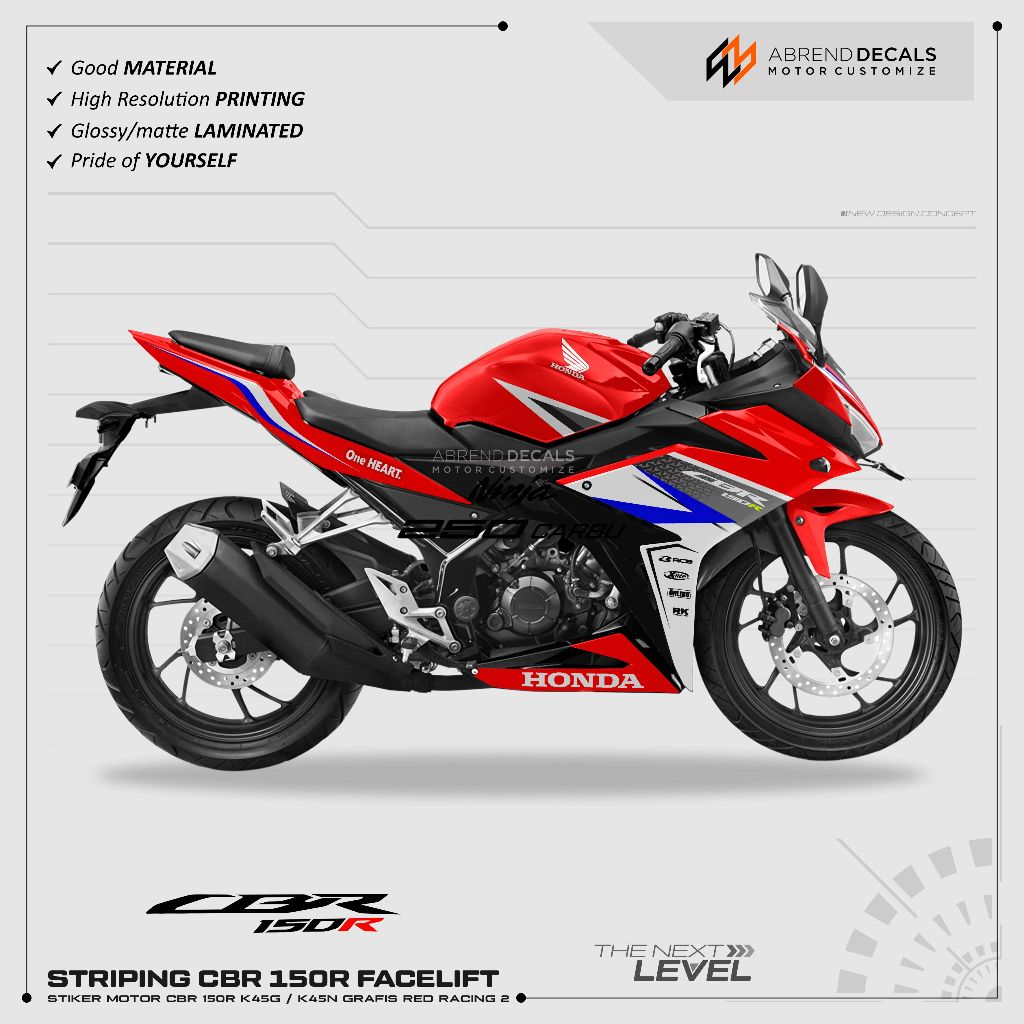 條紋 CBR 150 R FACELIFT 圖形 ORI 紅色賽車 2 貼紙列表 CBR K45G K45N 打印定制 | 蝦皮購物