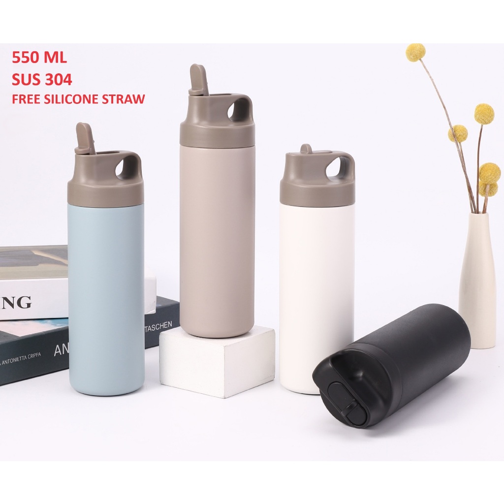 Termos 不倒翁保溫瓶帶吸管真空瓶 HOT COOL SUS 304 550ml Thermos 耐熱耐寒飲水瓶 T | 蝦皮購物