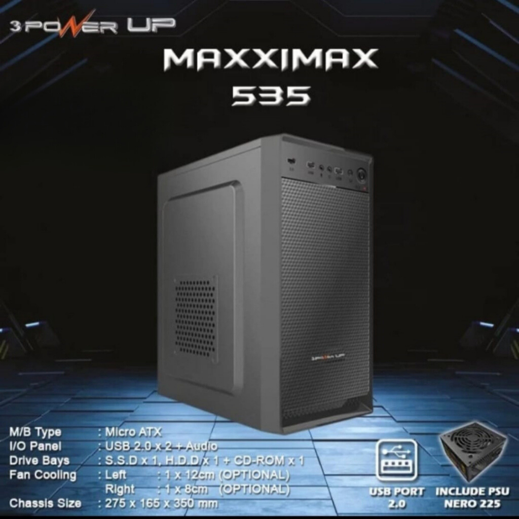 外殼 Power Up Maxxi Max 535 機箱標準 ATX MaxxiMax 包括用於 PC 計算機的 PSU | 蝦皮購物