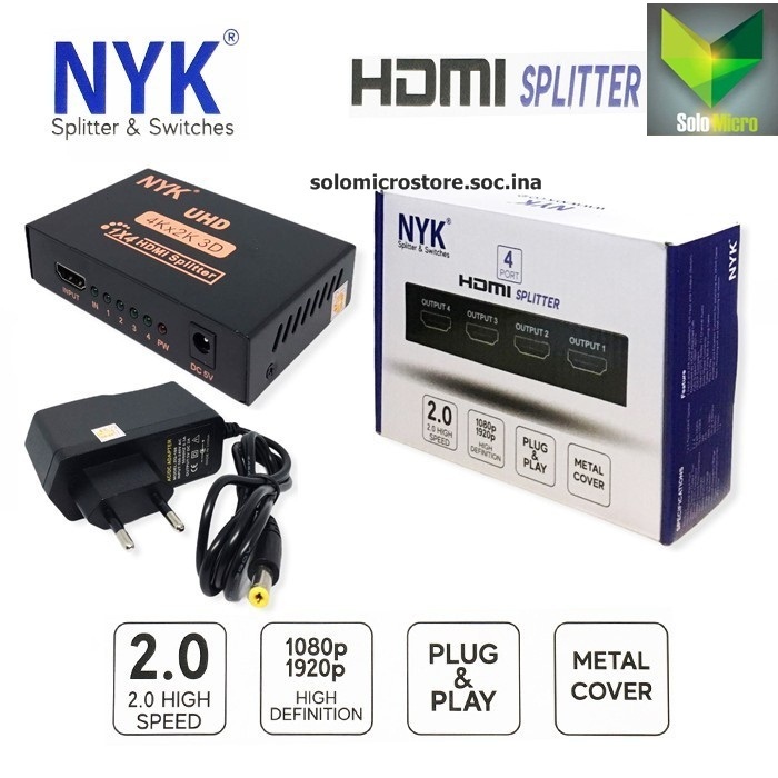 Nyk HDMI 分配器 4 端口 1-4 HDCP 全高清 3D 4Kx2K 4K x 2K 超高清分配器 | 蝦皮購物