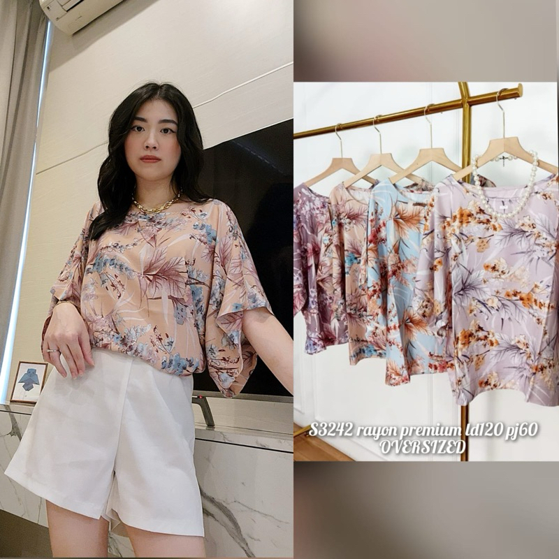 上衣女式上衣女式 LD120 超大袖 kalong 人造絲材質 s3242 | 蝦皮購物