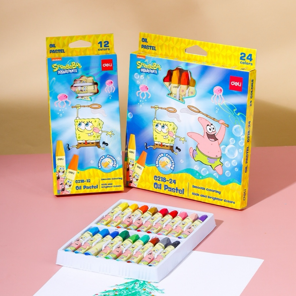 Miniso x Deli Spongebob Crayon Oil Pastel 12 和 18 色著色蠟筆 | 蝦皮購物