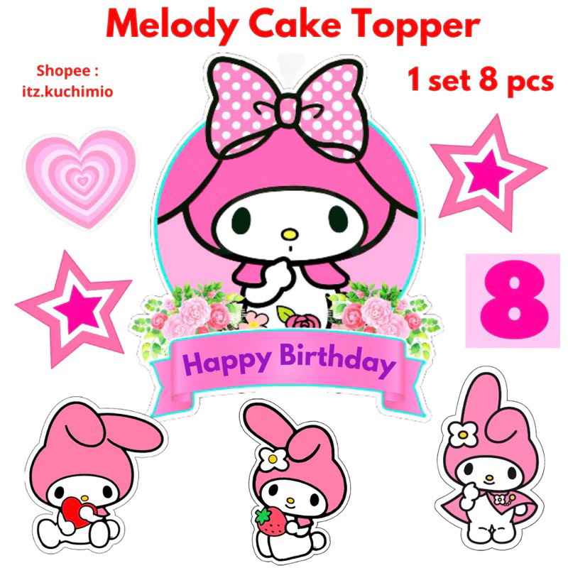 三麗鷗 Kuchimio Topper My Melody 蛋糕裝飾 1 套包含 8 個 Sanrio Melody 生 | 蝦皮購物