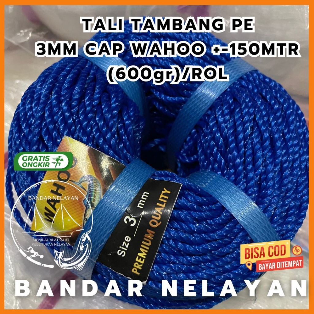 3mm 繩索 3mm PE 1 ROL 0,6 KG 帽 WAHOO | 蝦皮購物