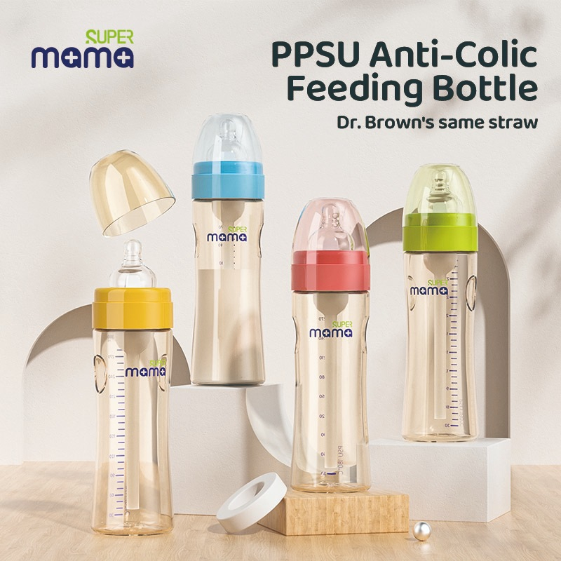 德國super MAMA PPSU WIDE NECK奶瓶50MM 180ML/300ML 布朗醫生吸管同款防脹氣無手柄 | 蝦皮購物